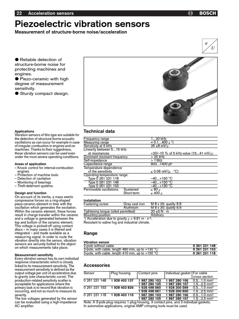 Bosch Knock Sensors Piezo | PDF | Piezoelectricity | Electrical Connector