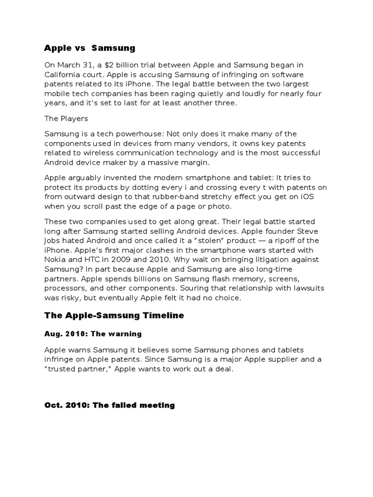 Apple-Samsung Patent Battle Overview | PDF | Mobile Computers | Mobile ...