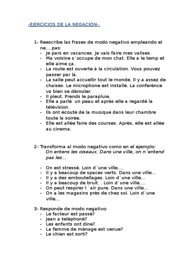 Exercices de négation en français | PDF