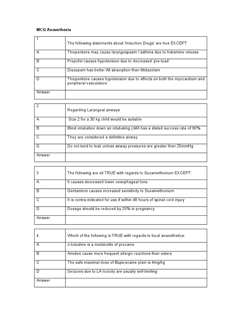 MCQ Anaesthesia | PDF | Opioid | Anesthesia