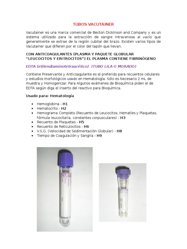 Tubos Vacutainer | PDF | Plaqueta | Anatomía