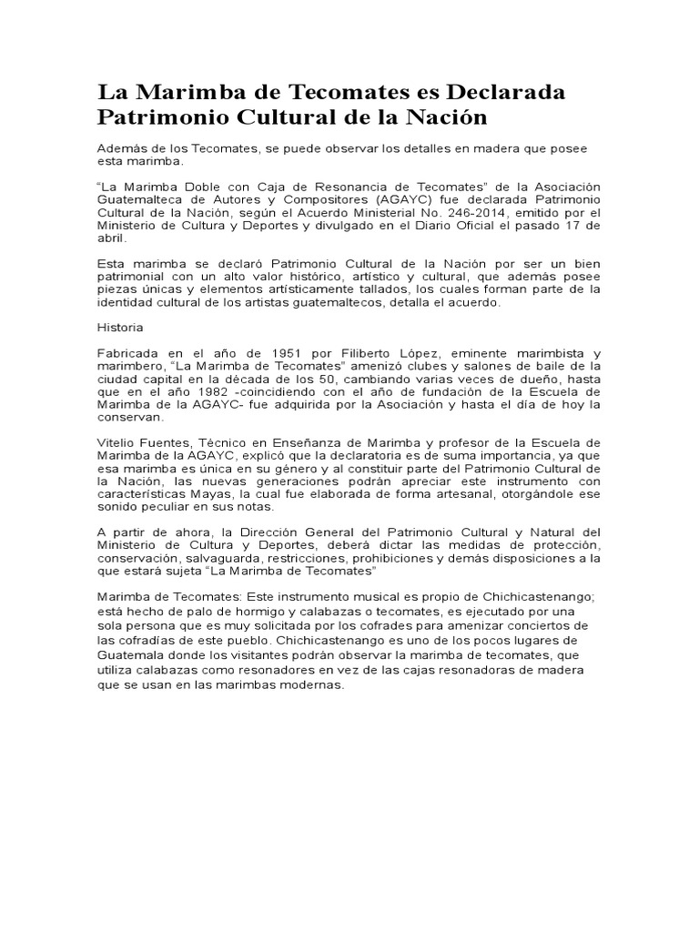 Marimba de Tecomates: Patrimonio Cultural | PDF | Patrimonio cultural ...