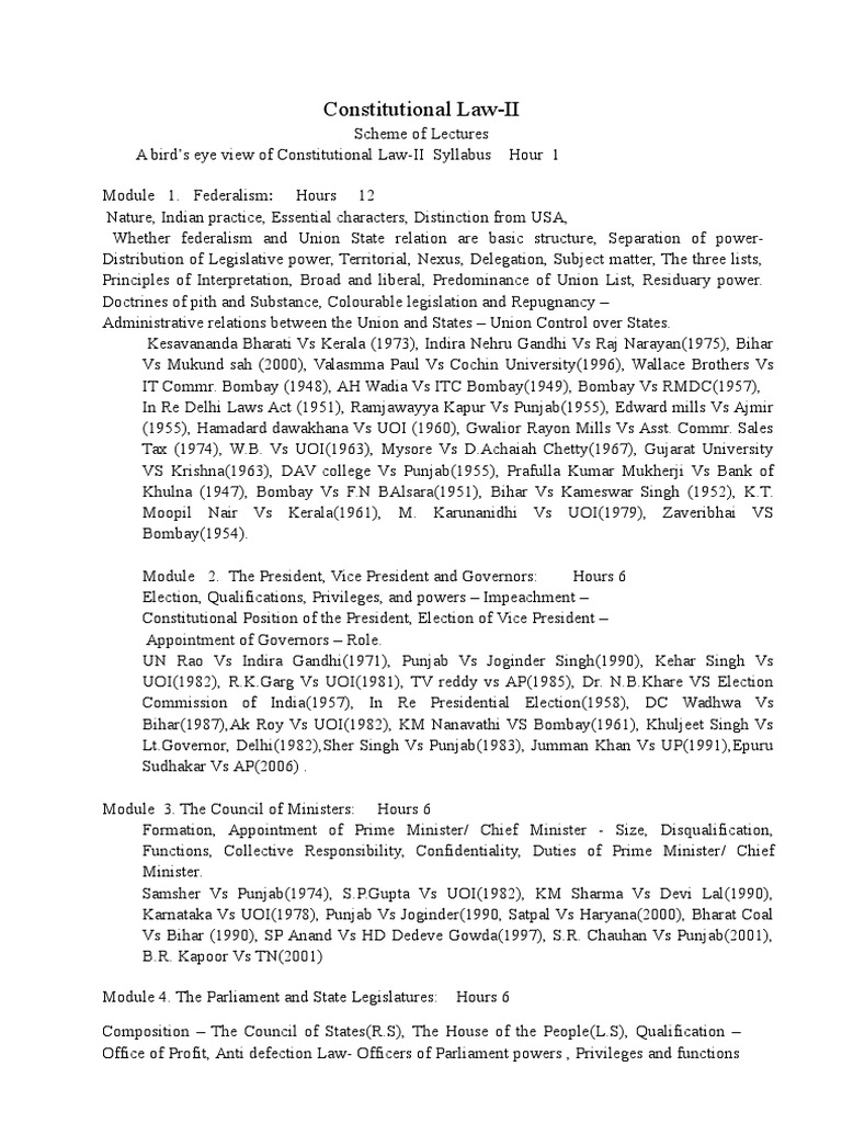 A Comprehensive Overview: Constitutional Law-II Scheme of Lectures ...