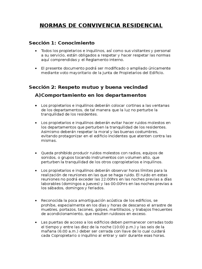 Normas de Convivencia en Edificios Residenciales | PDF | Condominio | Residuos
