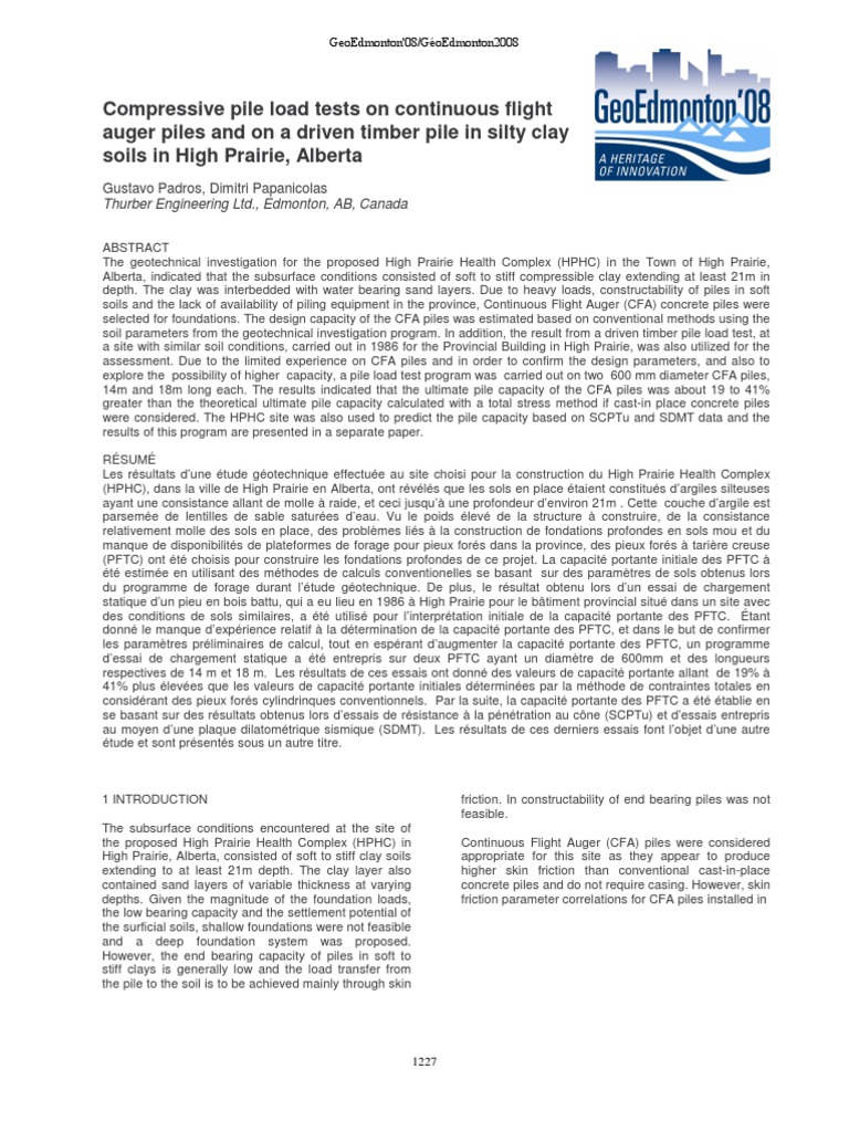 Compressive Pile Load Test On CFA Piles & On A Driven Timber Pile | PDF ...
