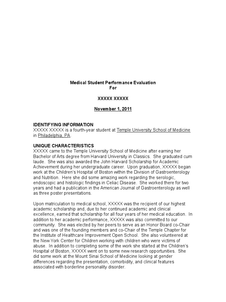 MSPE Sample Letter | PDF | Medical School | Empathy