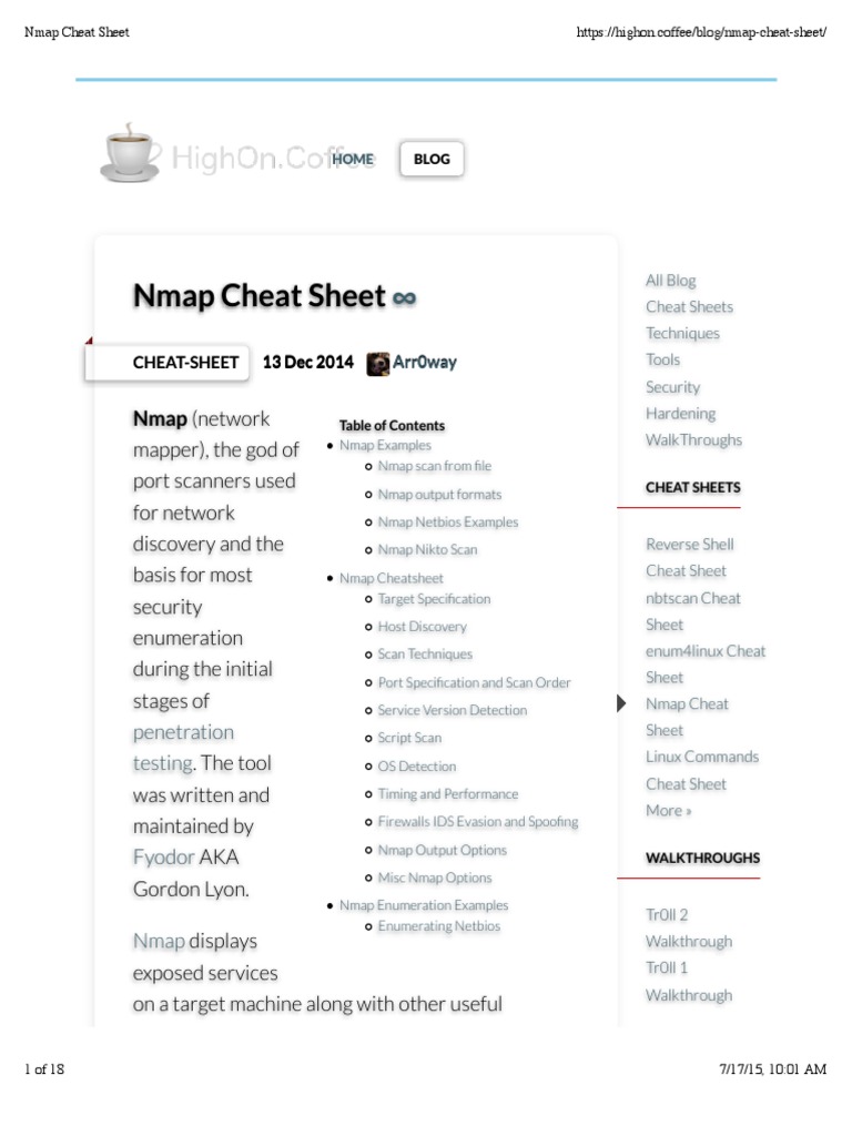 Nmap Cheat Sheet | Port (Computer Networking) | Transmission Control Protocol