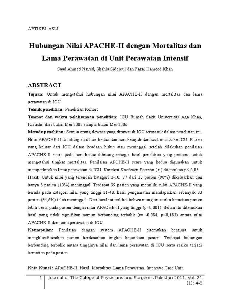 Hubungan Nilai APACHE | PDF