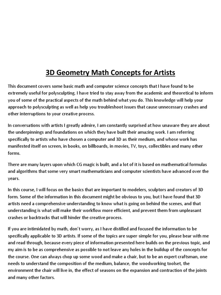 3D Geometry Concepts For Artists | PDF | Vertex (Geometry) | Triangle