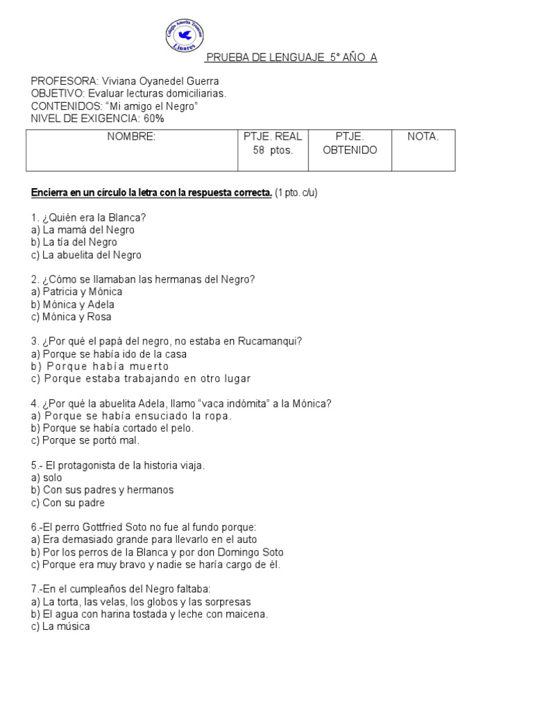 Prueba de Mi Amigo El Negro | PDF | Ocio