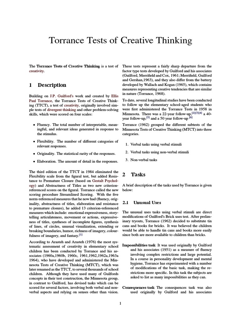 Overview of Torrance Creativity Tests | PDF | Action (Philosophy ...