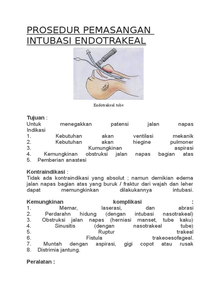 Prosedur Pemasangan Intubasi Endotrakeal | PDF