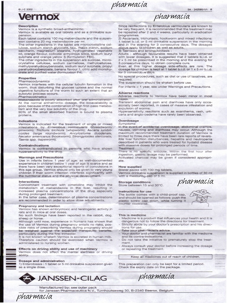Vermox Tablet& Suspension Patient Information Leaflet | Drugs ...