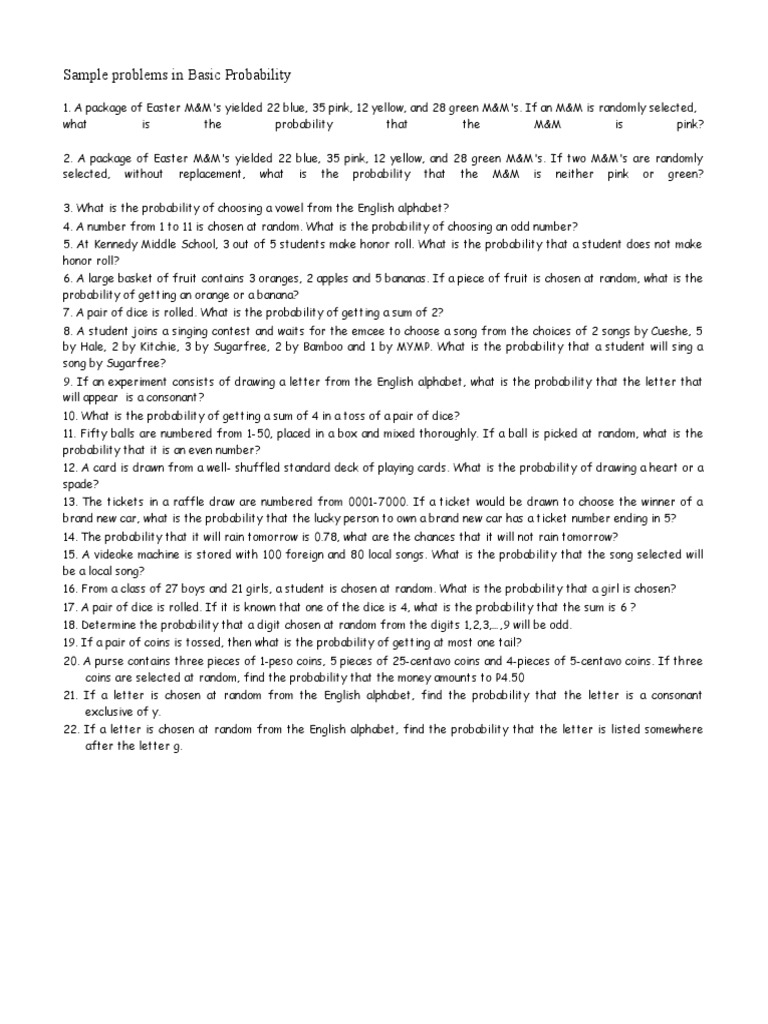 Sample Basic Probability Problems | PDF | Probability | Playing Cards