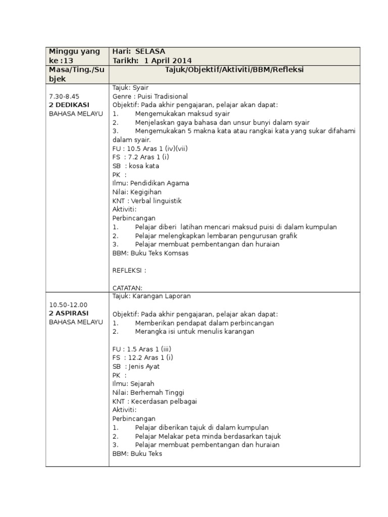 Download Contoh Rph Bahasa Melayu Tingkatan 1 - MaximoatMatthews