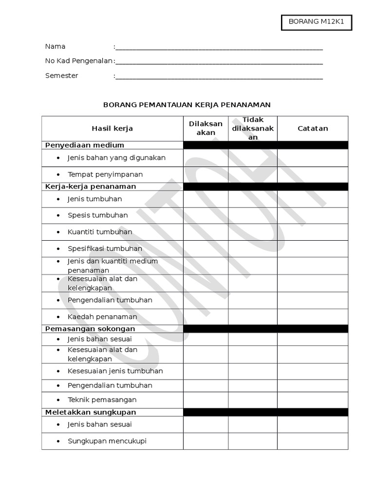 Contoh Borang Pemantauan | PDF