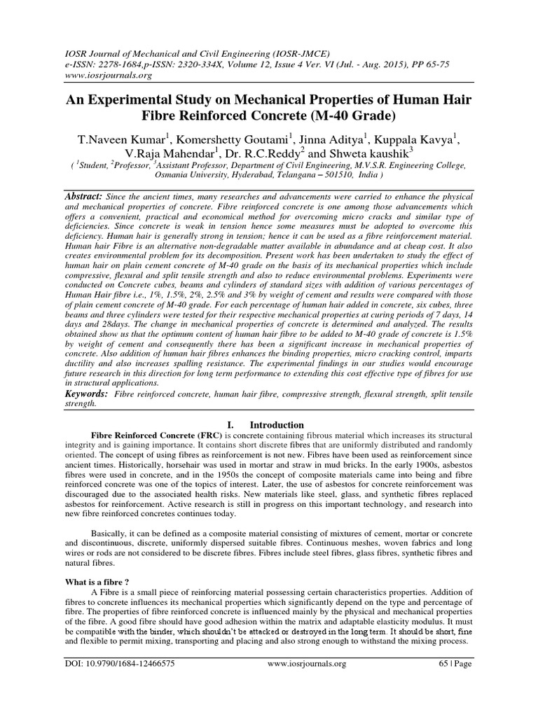 Human Hair Fibre in Concrete Strength Study | PDF | Reinforced Concrete ...