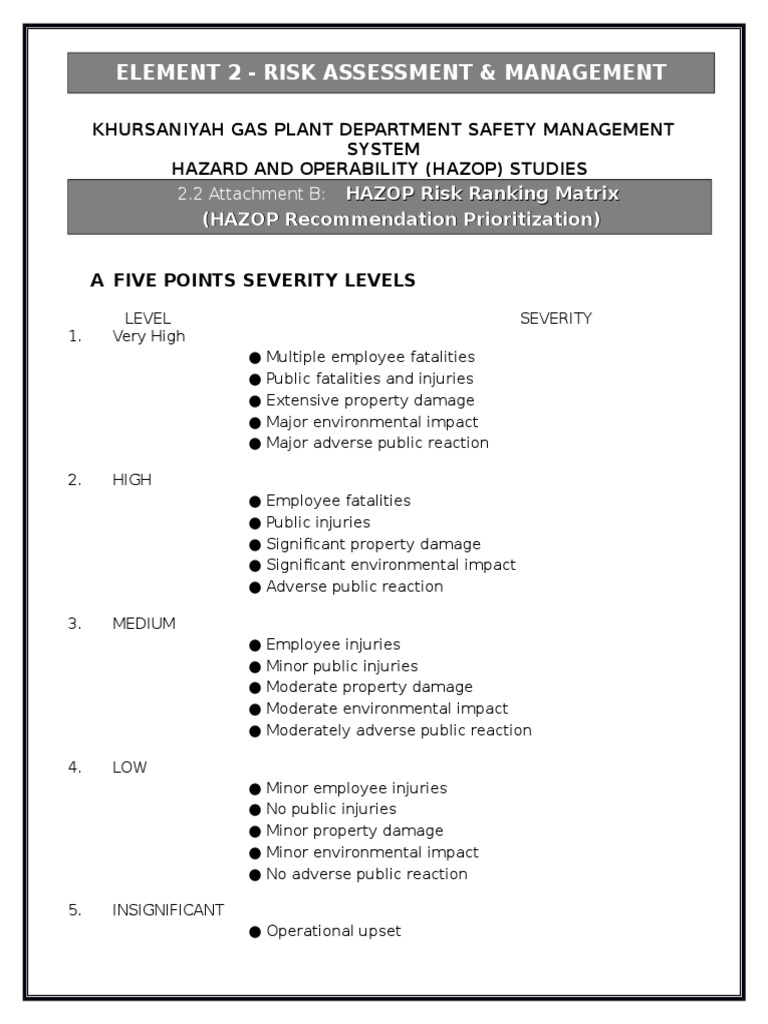 HAZOP Risk Matrix for Safety Experts | PDF | Safety | Chemistry