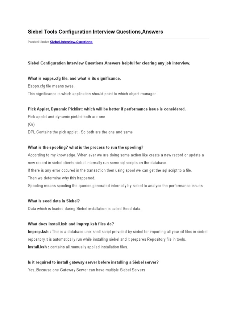 Siebel TSiebel Tools Configuration Interview Questions - Docxools Configuration Interview ...