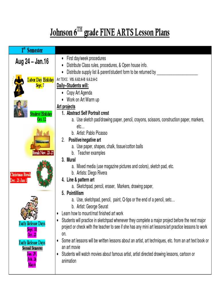 6th Grade Art Lesson Plans 1st Semester 2015 | PDF | Art Media | Paintings