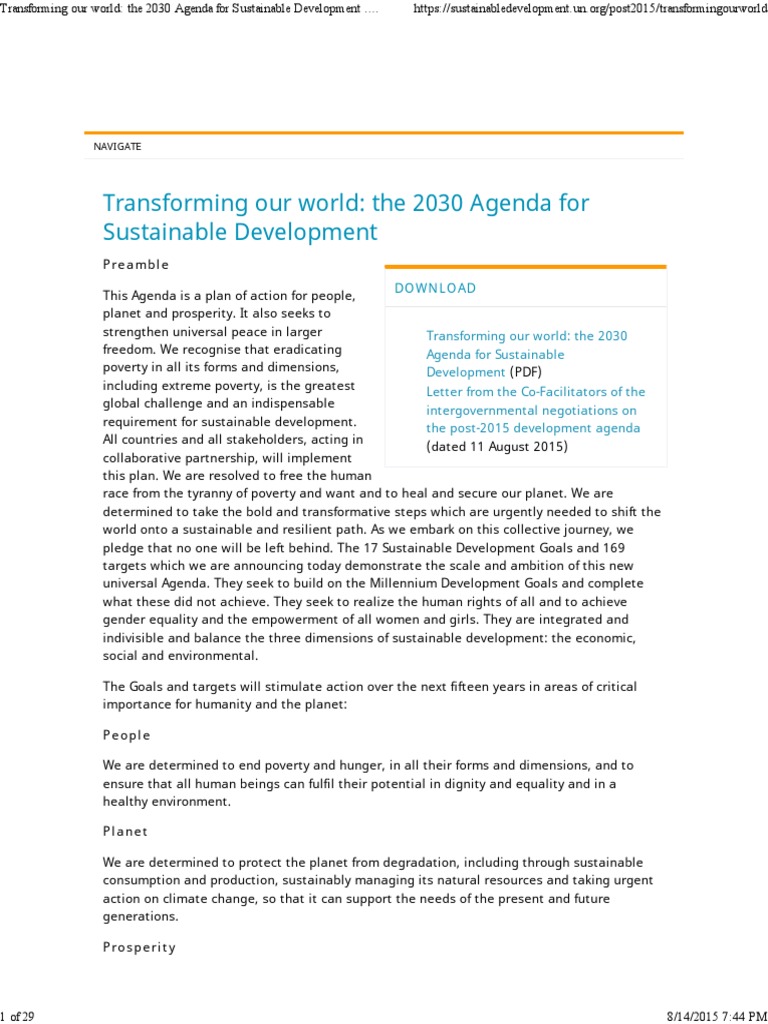 Transforming Our World - The 2030 Agenda For Sustainable Development ...