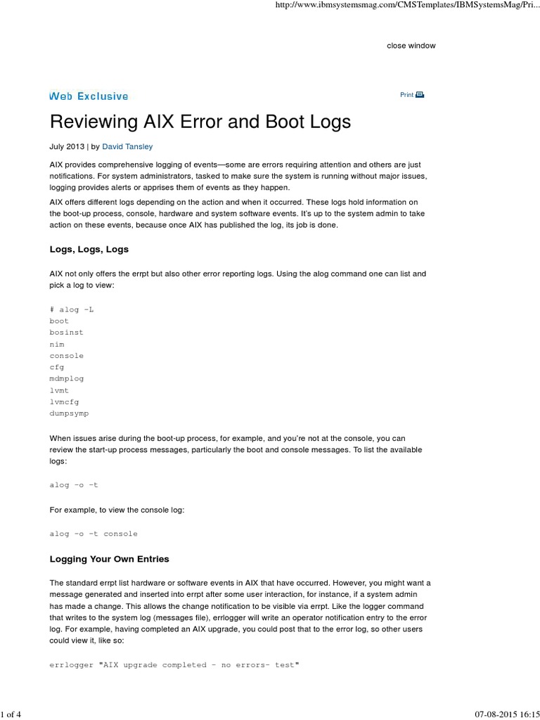 Reviewing AIX Error and Boot Logs | PDF | Command Line Interface | Booting