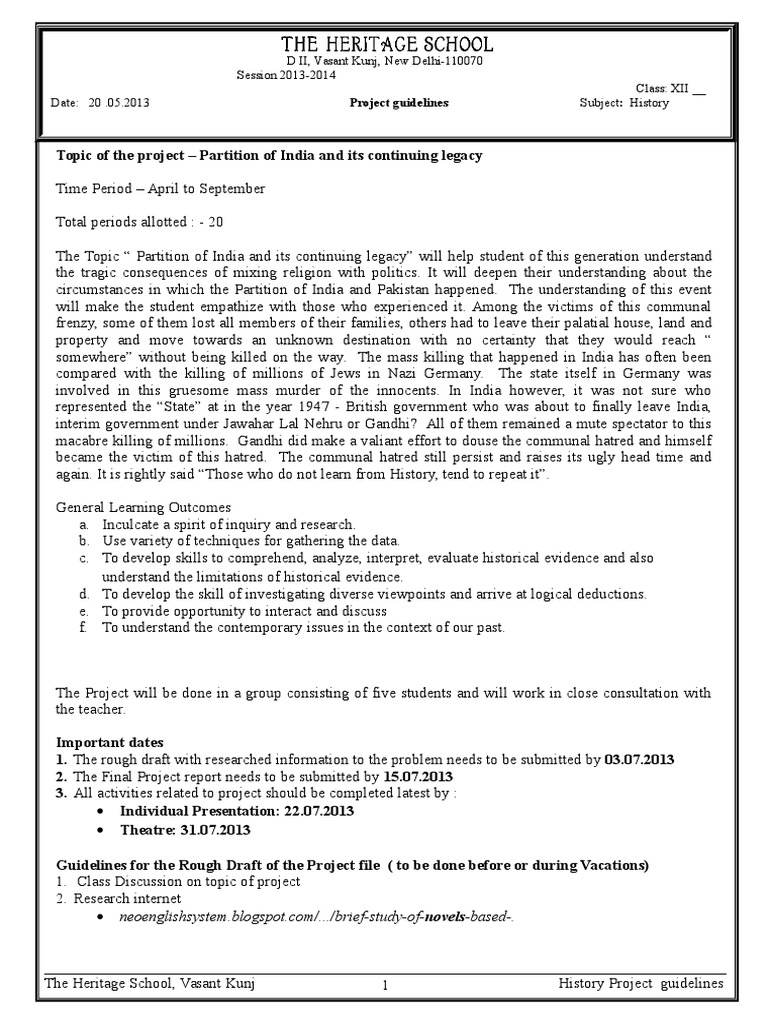 Project Class XII - Partition and Its Legacy-V2 | PDF | Partition Of ...