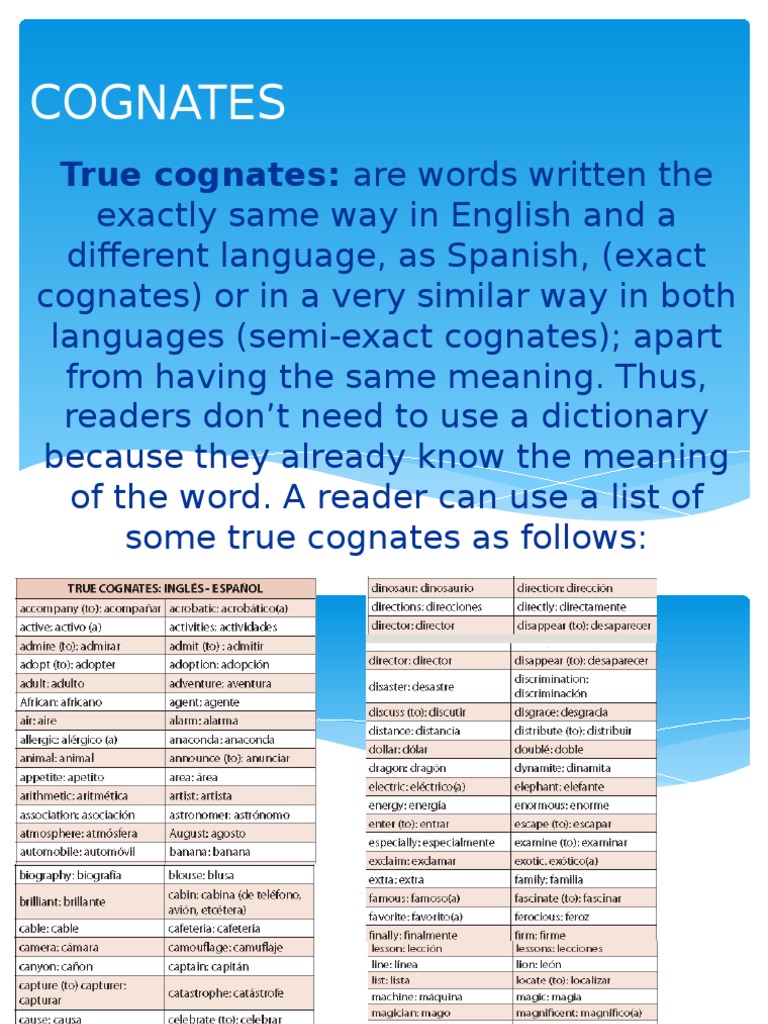 Cognates: True Cognates: Are Words Written The | PDF | Foreign Language ...