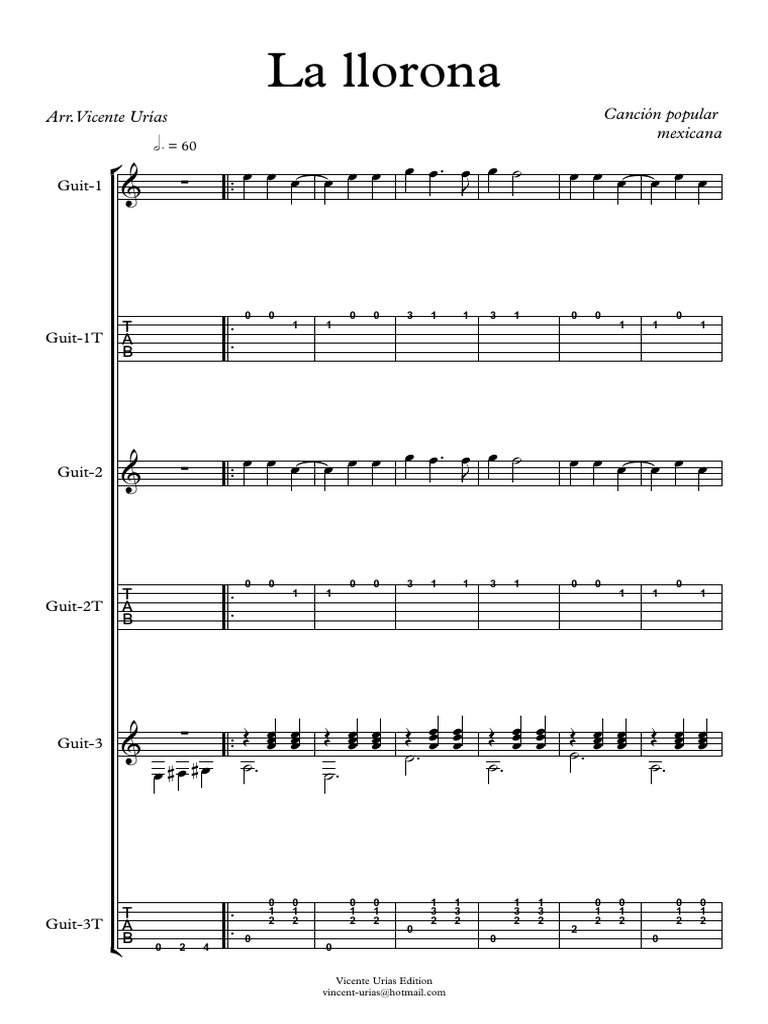 La Llorona Tab - Score and Parts
