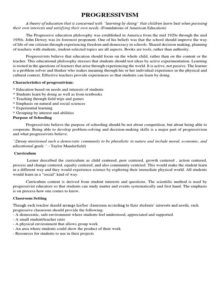 Progressivism | PDF | Psychological Concepts | Cognitive Science