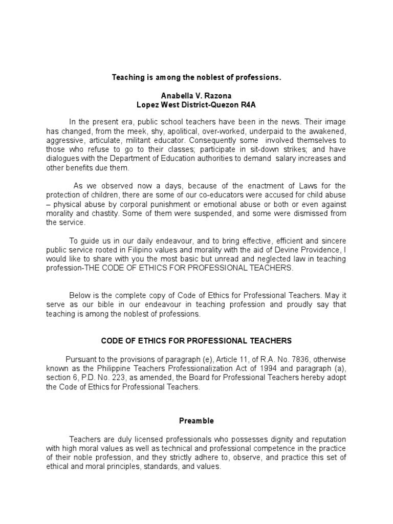 Teaching: The Noblest Profession | PDF | Profession | Teachers