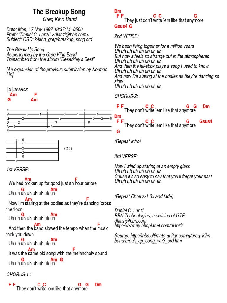 Greg Kihn Band - The Breakup Song | PDF
