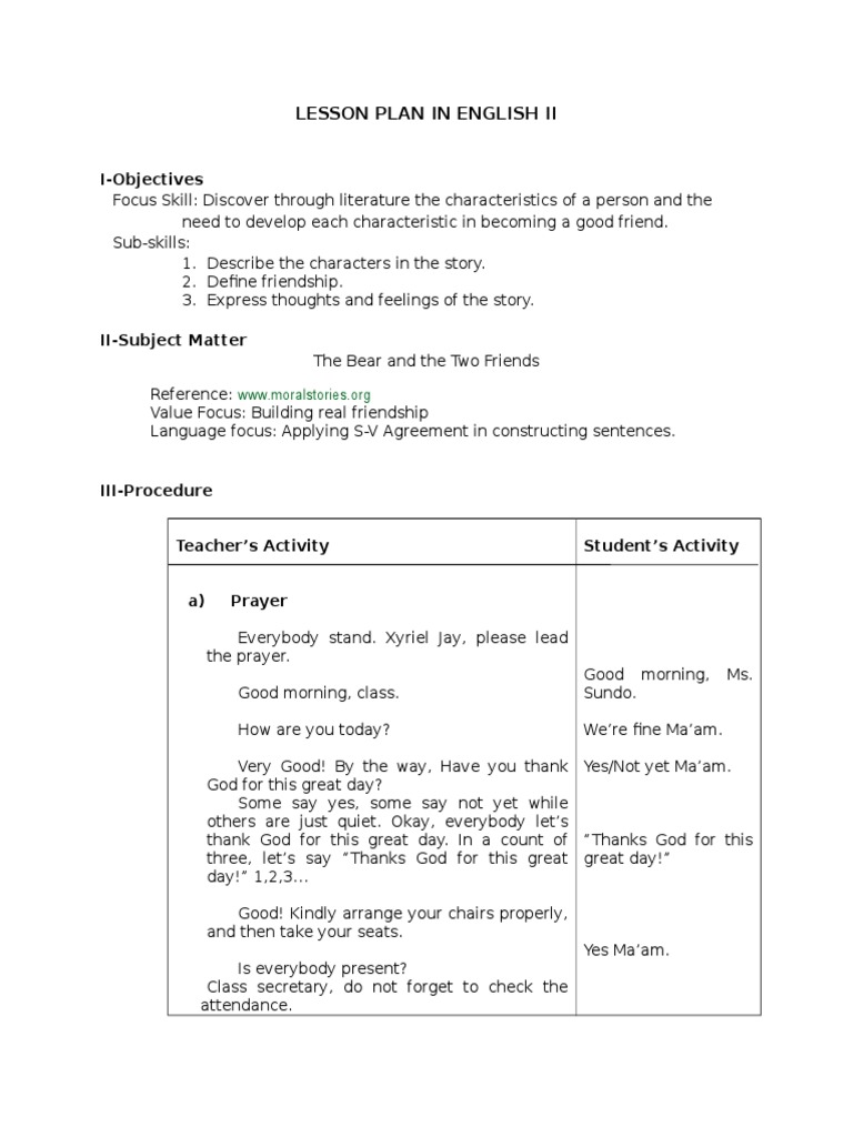 Detailed Lesson Plan in English Grade 7 Spa | PDF | Lesson Plan