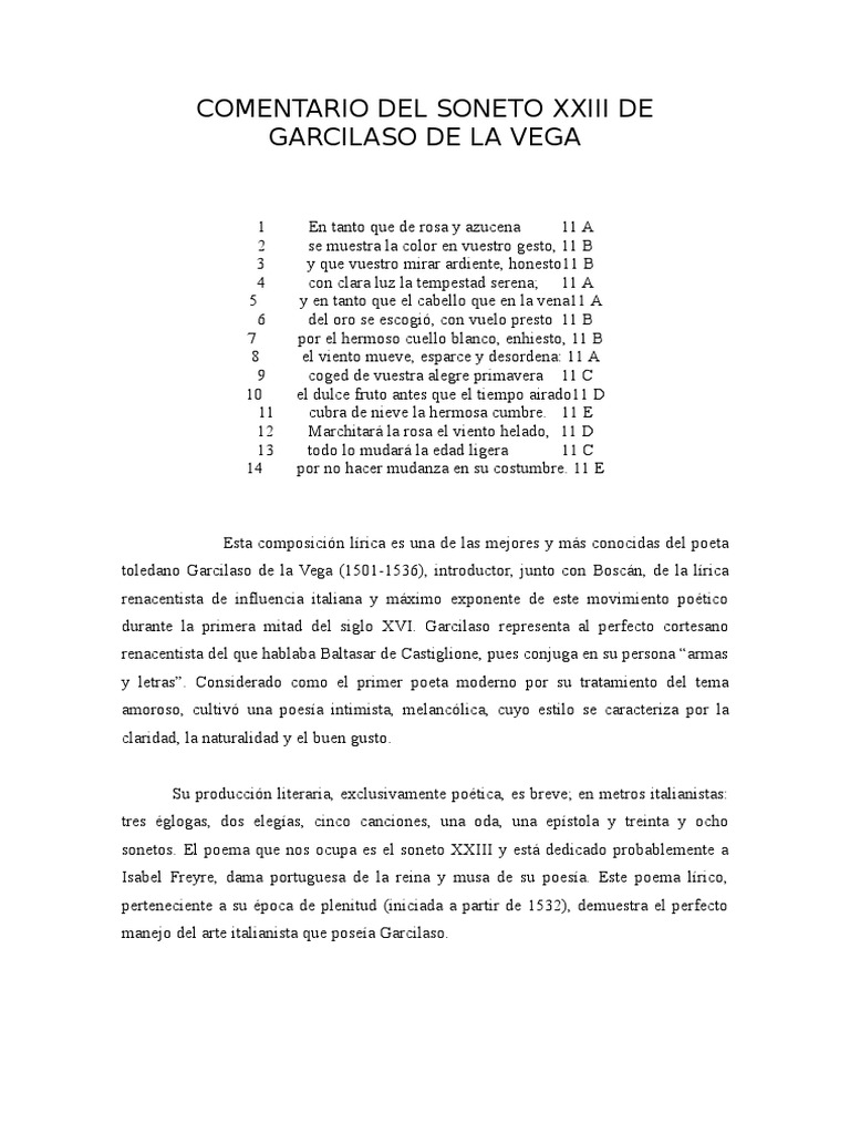Comentario XXIII Garcilaso | PDF | Sonetos | Poesía