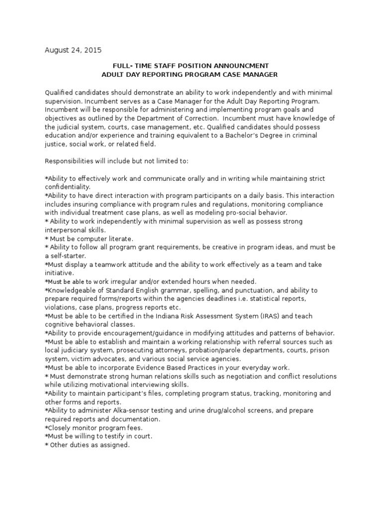 Case Manager Role in Adult Program | PDF | Advocate | Justice