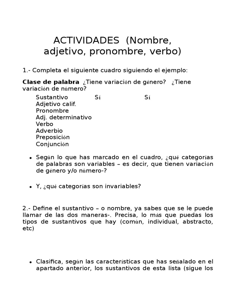 Actividades sobre Sustantivos y Adjetivos | PDF | Adjetivo | Sustantivo