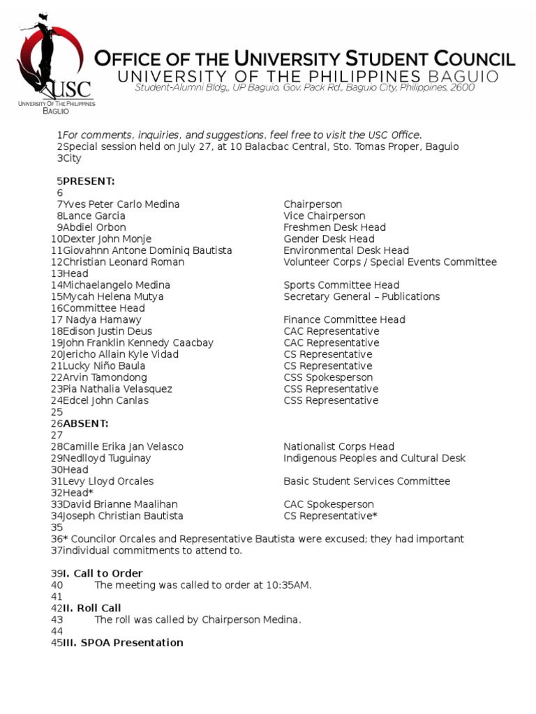 UPB USC Minutes (July 27, 2015) | PDF | Facebook | Social Science