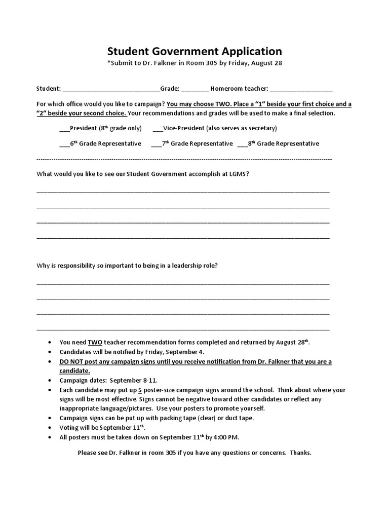 Student Government Application 2015 | PDF | Quality Of Life | Pedagogy