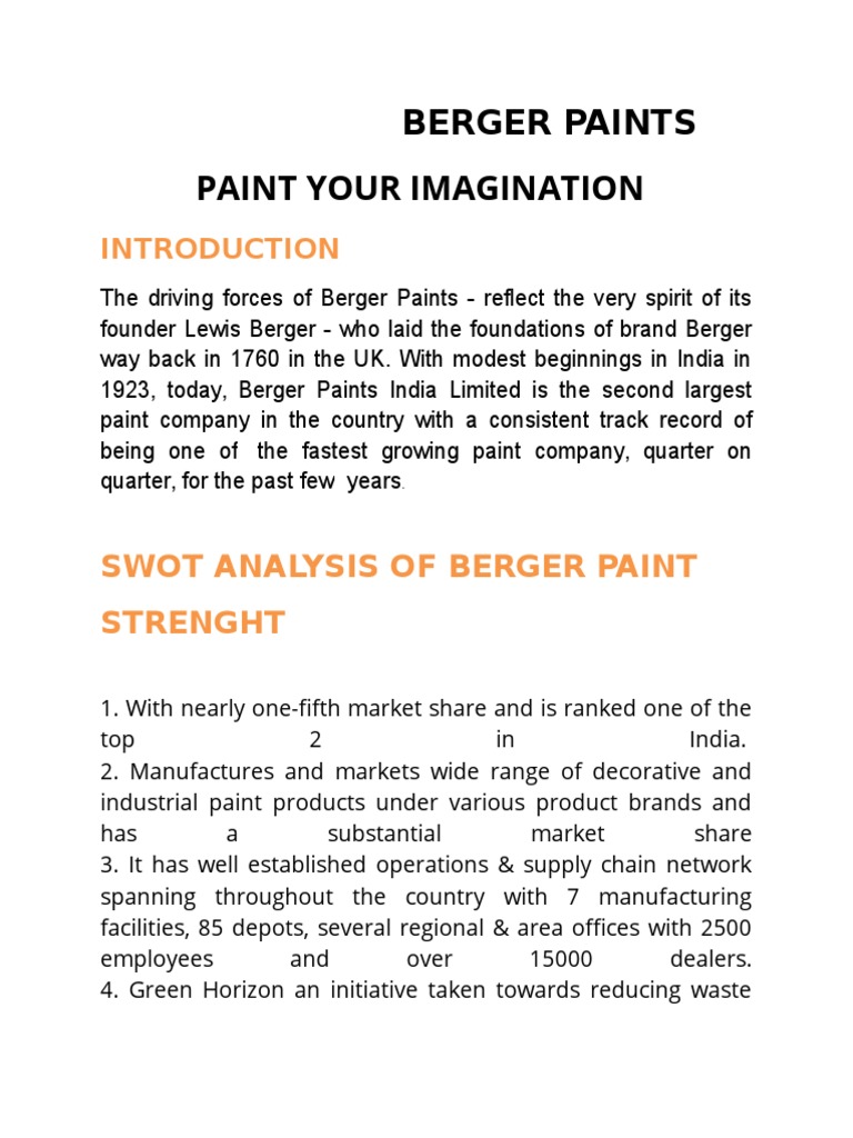 Berger Paints SWOT Analysis & Strategies | PDF | Business