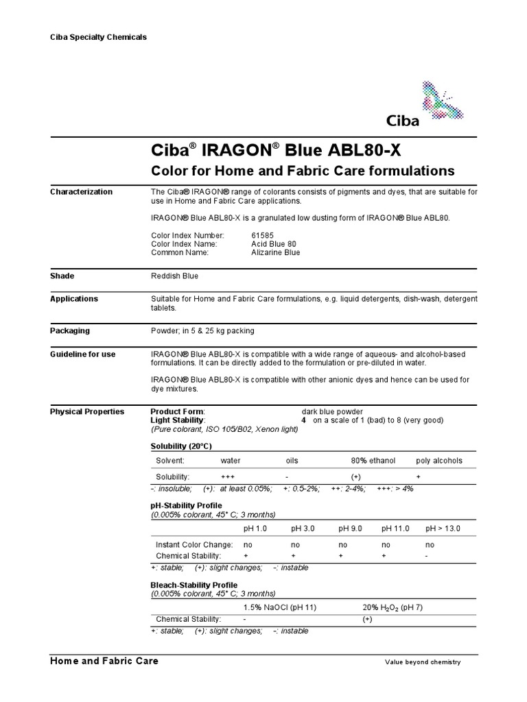 Azul Iragon ABL 80 X | PDF | Dye | Solubility