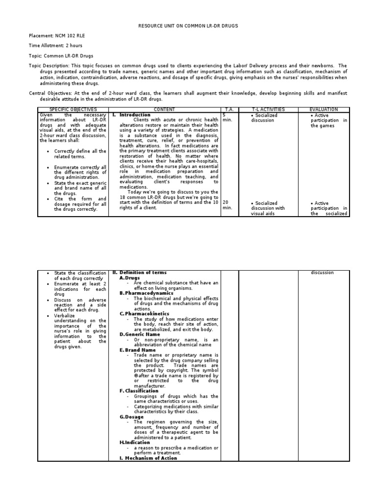 Resource Unit On Common Drugs (LRDR Rotation) | PDF | Analgesic ...