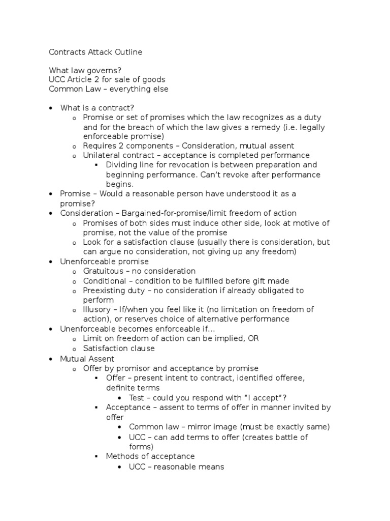 Contracts Law Attack Outline | PDF | Offer And Acceptance | Damages