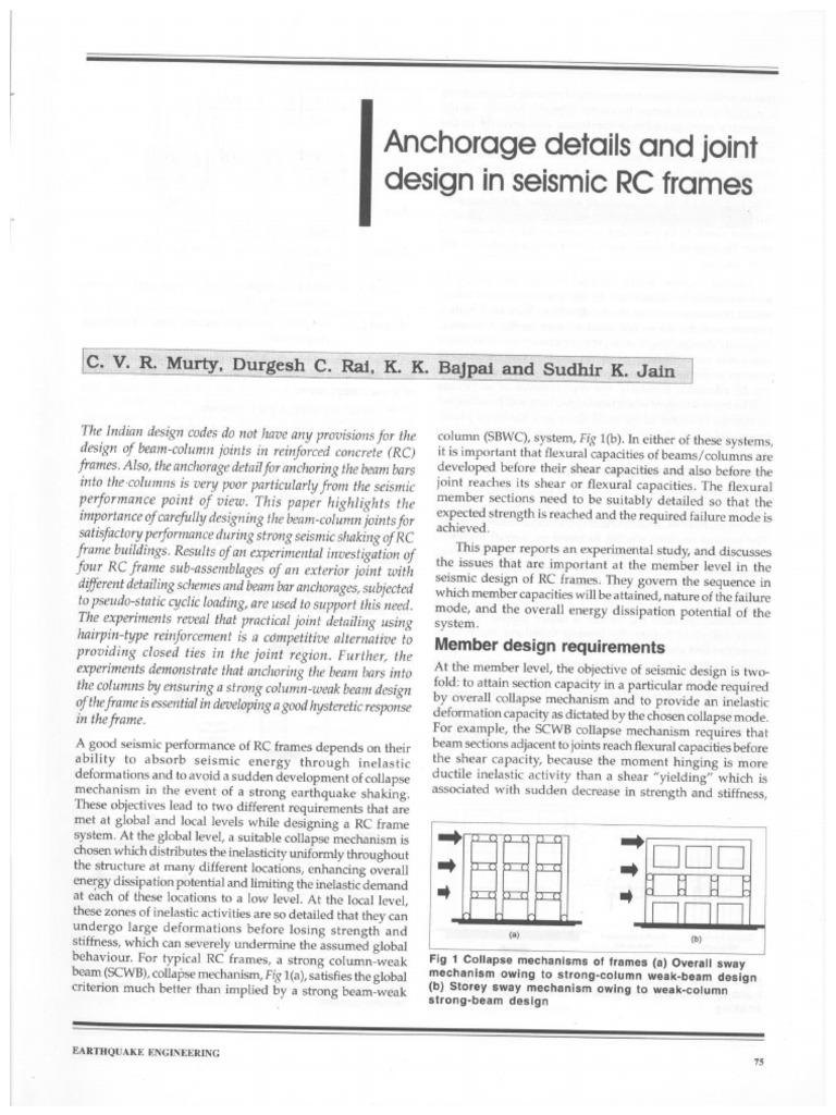 Anchorage Details and Joint Design in Seismic RC Frames | PDF | Earthquakes