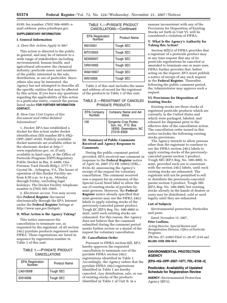 Notice: Grants and Cooperative Agreements Availability, Etc.: Registration Review Updated ...