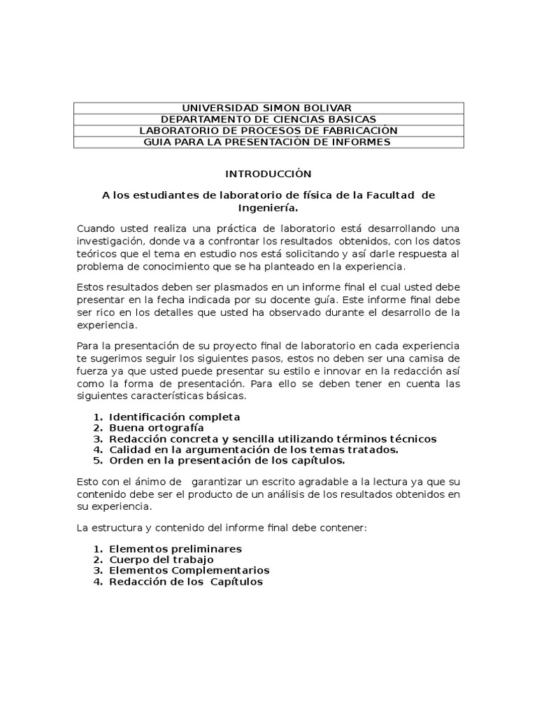 Guia para La Presentación de Informes | PDF | Laboratorios | Maestros