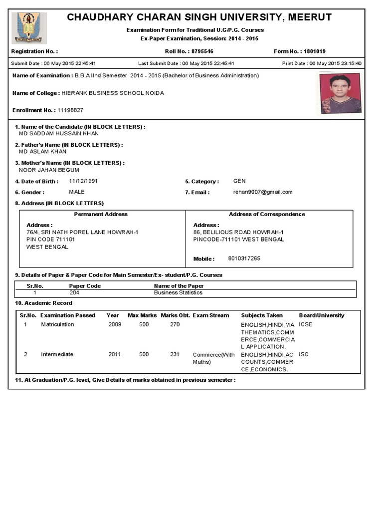 Examination Form With Challan | PDF | Postgraduate Education | Test ...