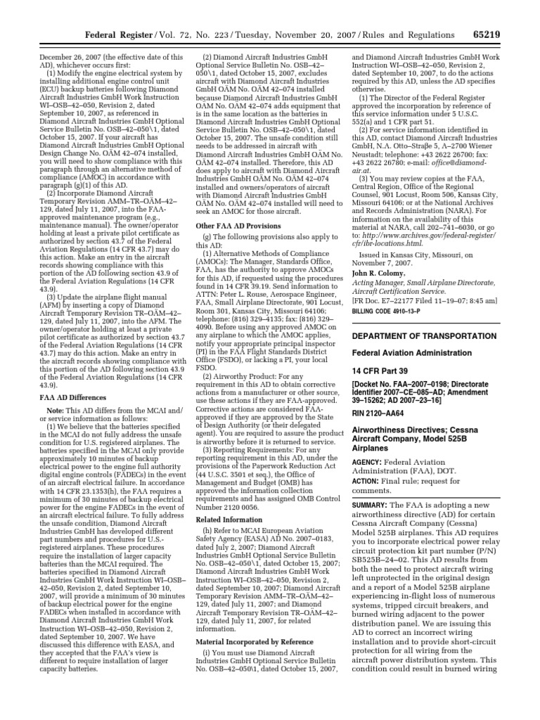 Rule: Airworthiness Directives: Cessna | PDF | Federal Aviation ...