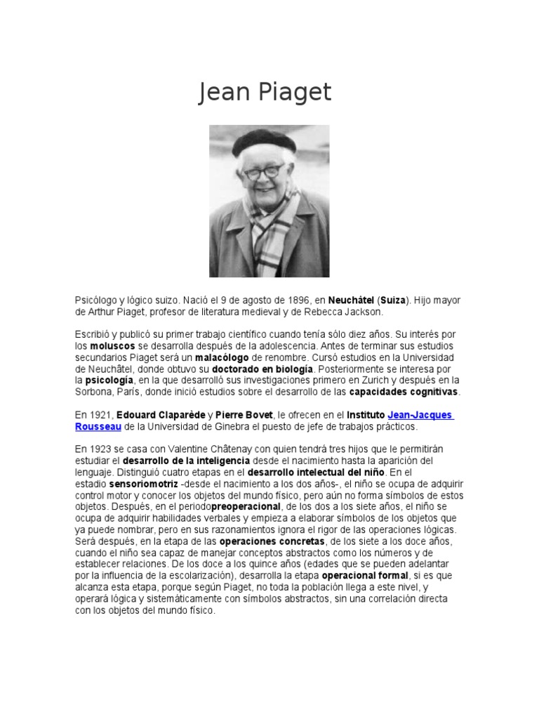 Jean Piaget- Biografia y teoria. | Sicología y ciencia cognitiva ...