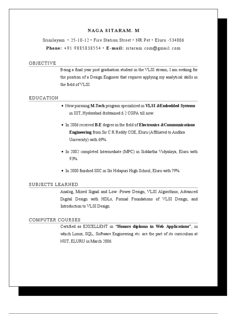 Vlsi Resume | PDF | Hardware Description Language | Engineering