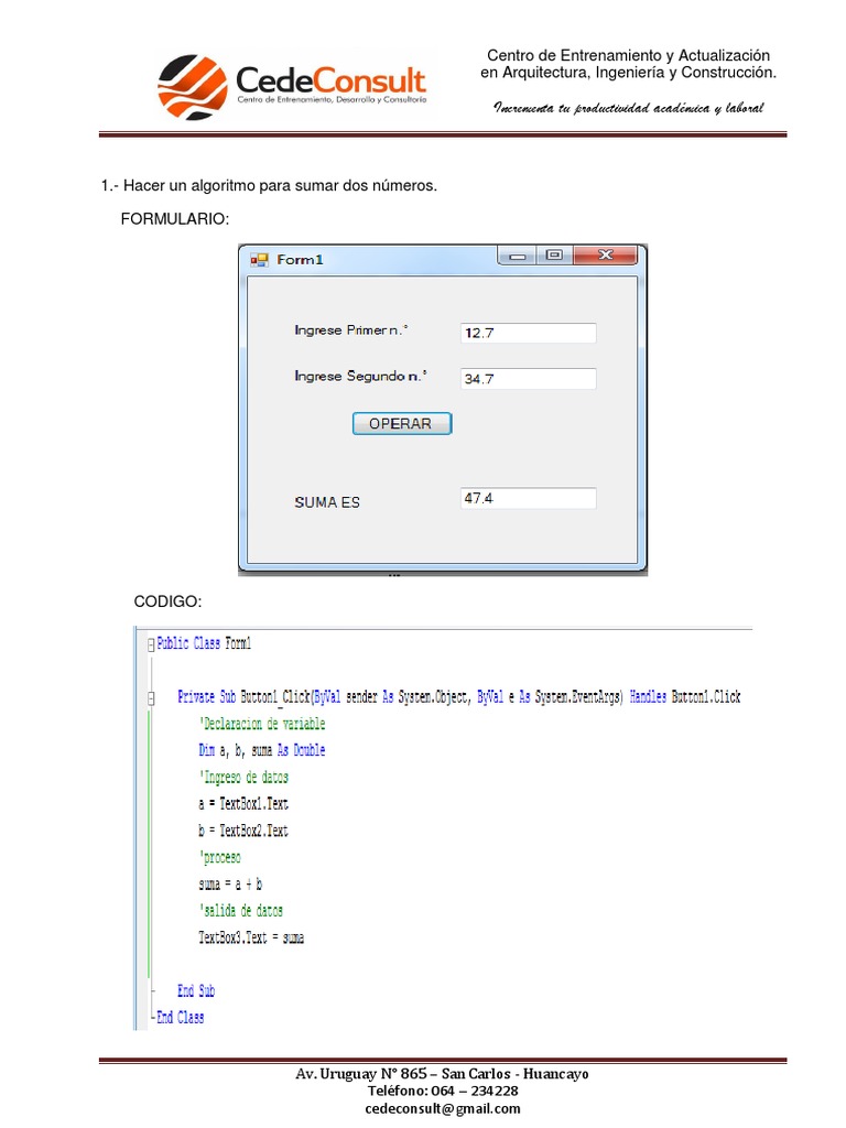 Ejercicios de Programación en Visual Basic | PDF | Objetos matemáticos ...